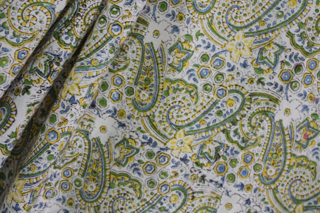 Paisley Cotton Fabric: Block Print, Vegetable Dyed Indian Fabric by ...