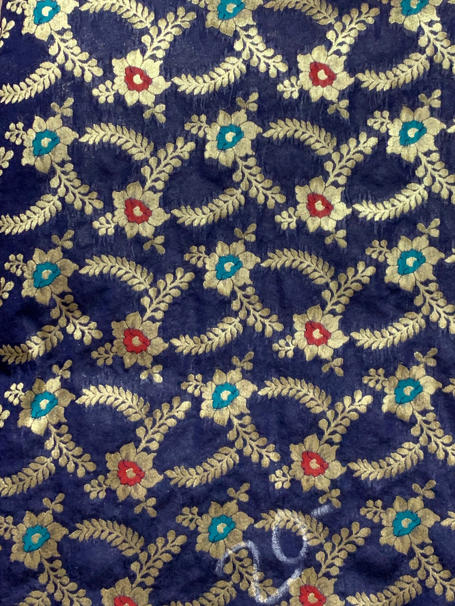 Navy Blue Brocade Fabric by the Yard Indian Fabric Crafting | Etsy