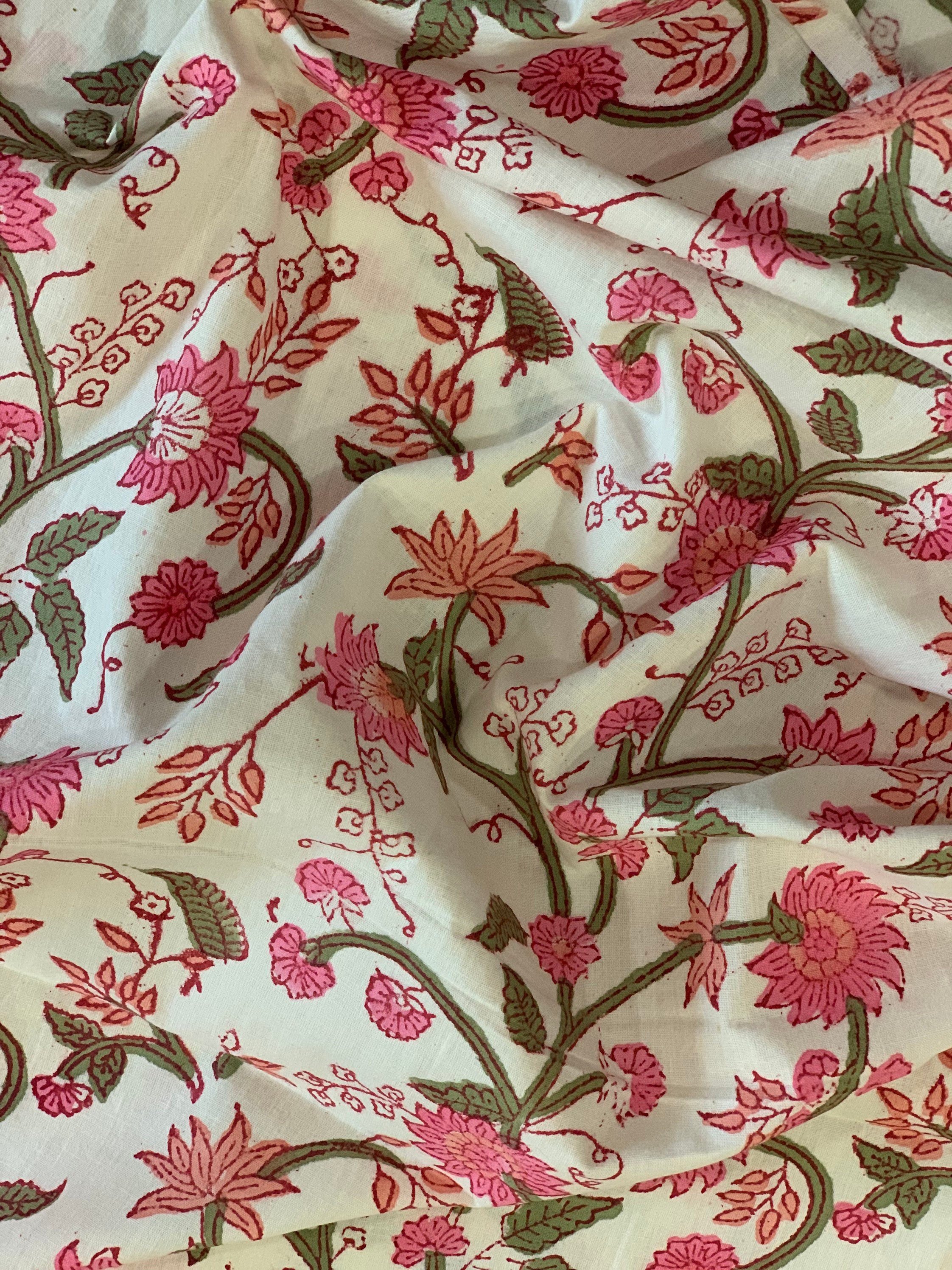 Cotton Block Print Fabric Indian Floral Design Fabric Hand Print Fabric ...