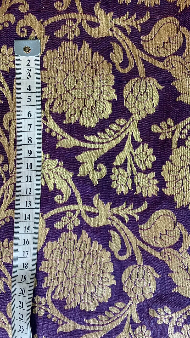 Purple Brocade Fabric By the yard Indian Fabric crafting | Etsy