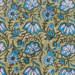 Green Floral Print Hand Block Print, Printed Cotton Fabric, Block ...
