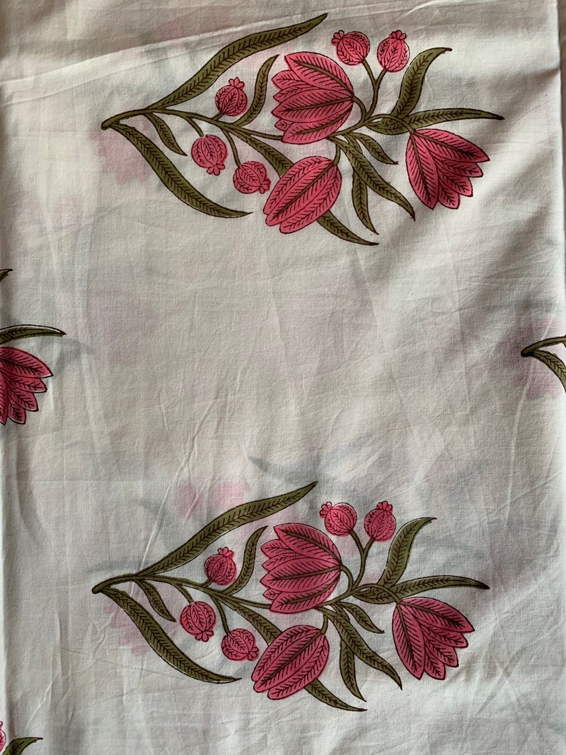 Pink Cotton Fabric Floral Block Print Soft Cotton Fabric Print | Etsy