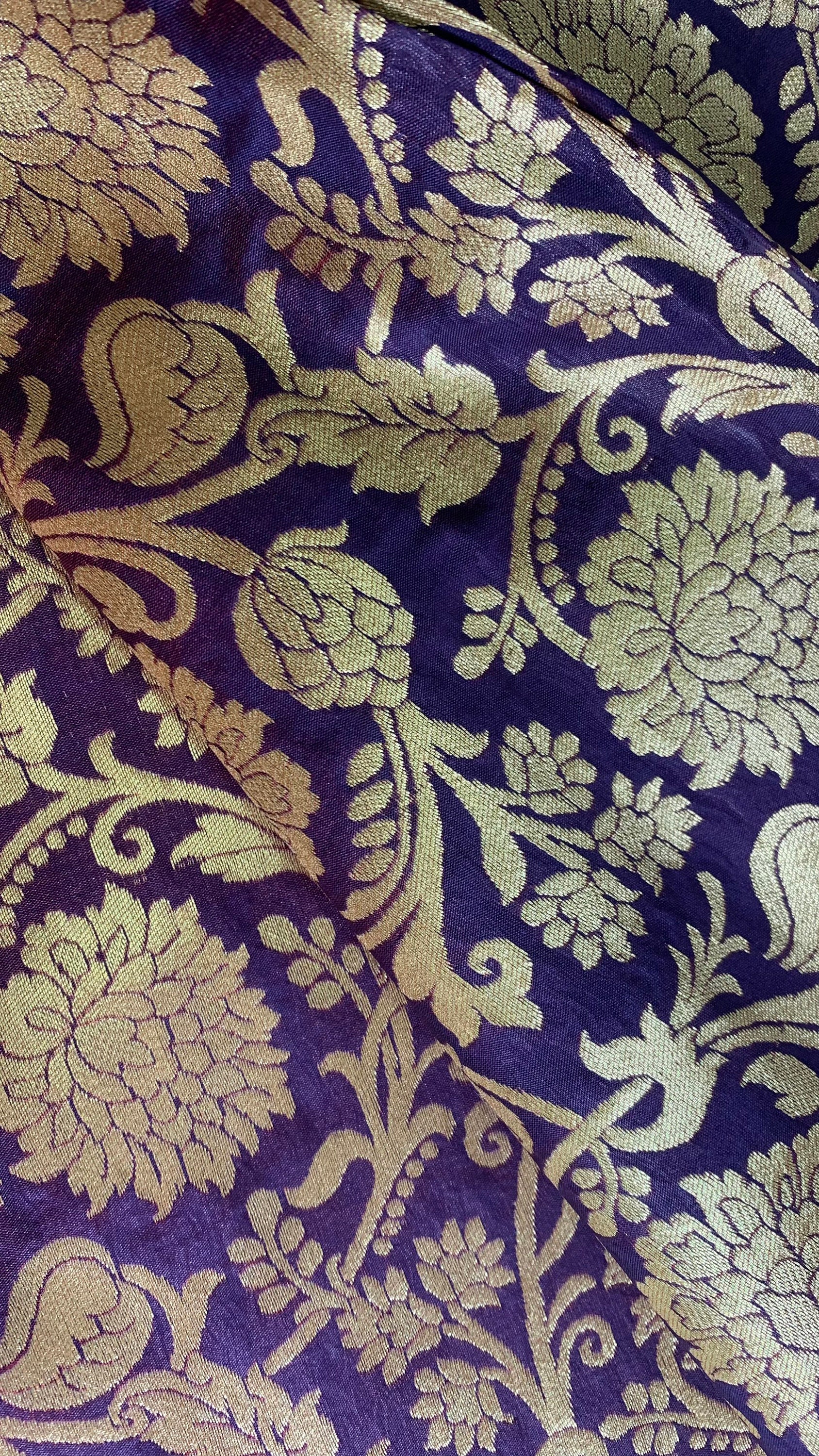 Purple Brocade Fabric By the yard Indian Fabric crafting | Etsy