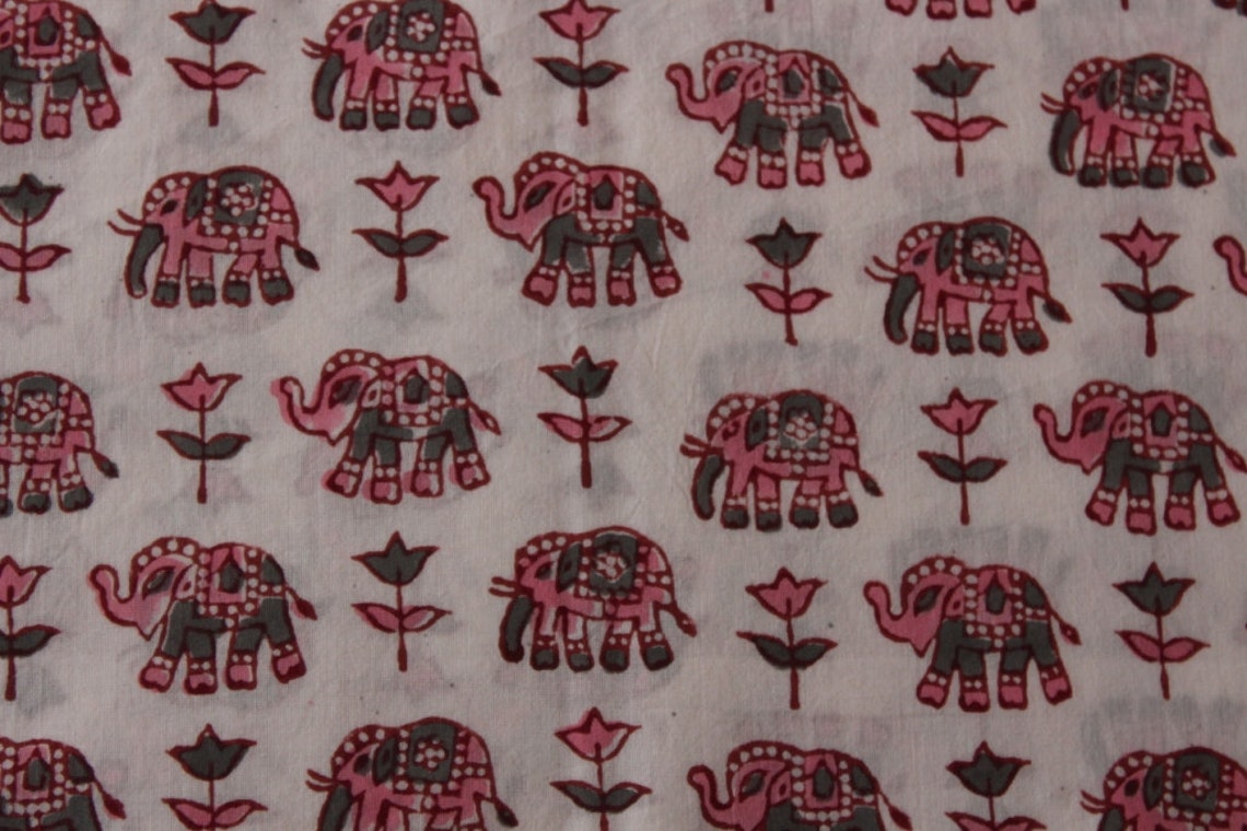 Pink Elephant Print Hand Block Print Printed Cotton Fabric | Etsy