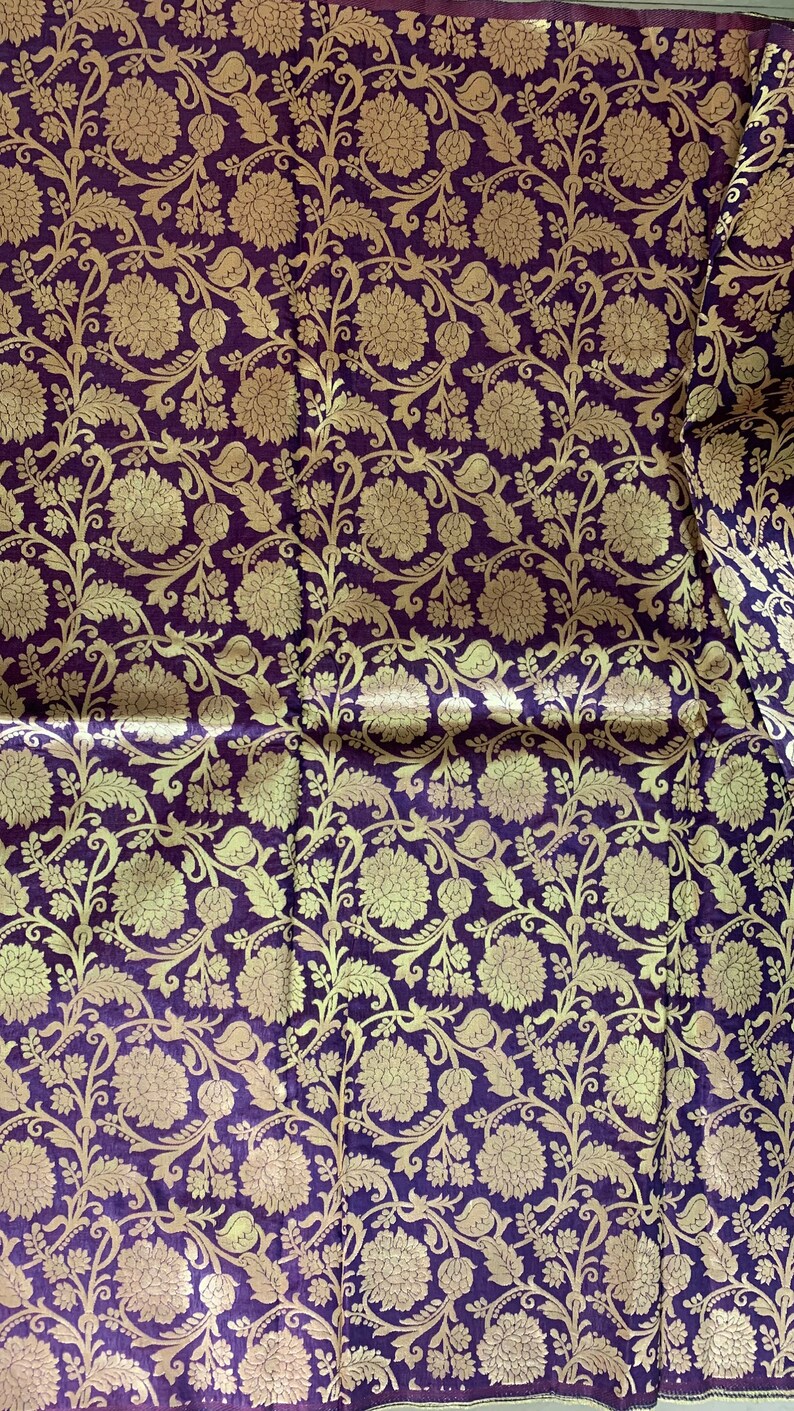 Purple Brocade Fabric By the yard Indian Fabric crafting | Etsy