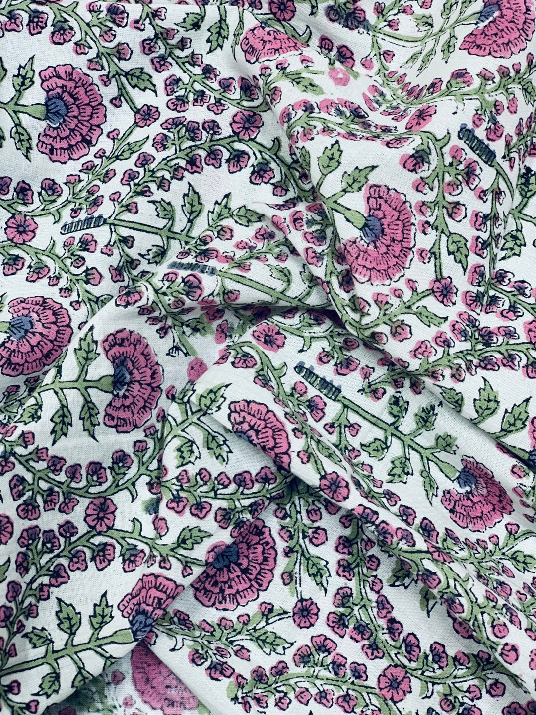 Hand Block Print Cotton Fabric, Jaipur Floral Textile, Pink Violet ...