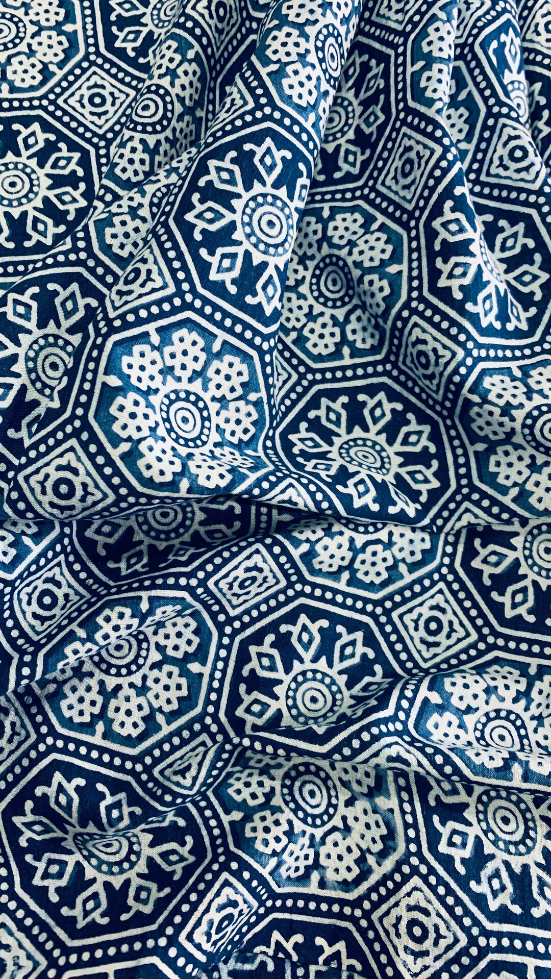 Blue Block Print Fabric Cotton by the Yard Fabric Hand Dyed Blue Fabric ...