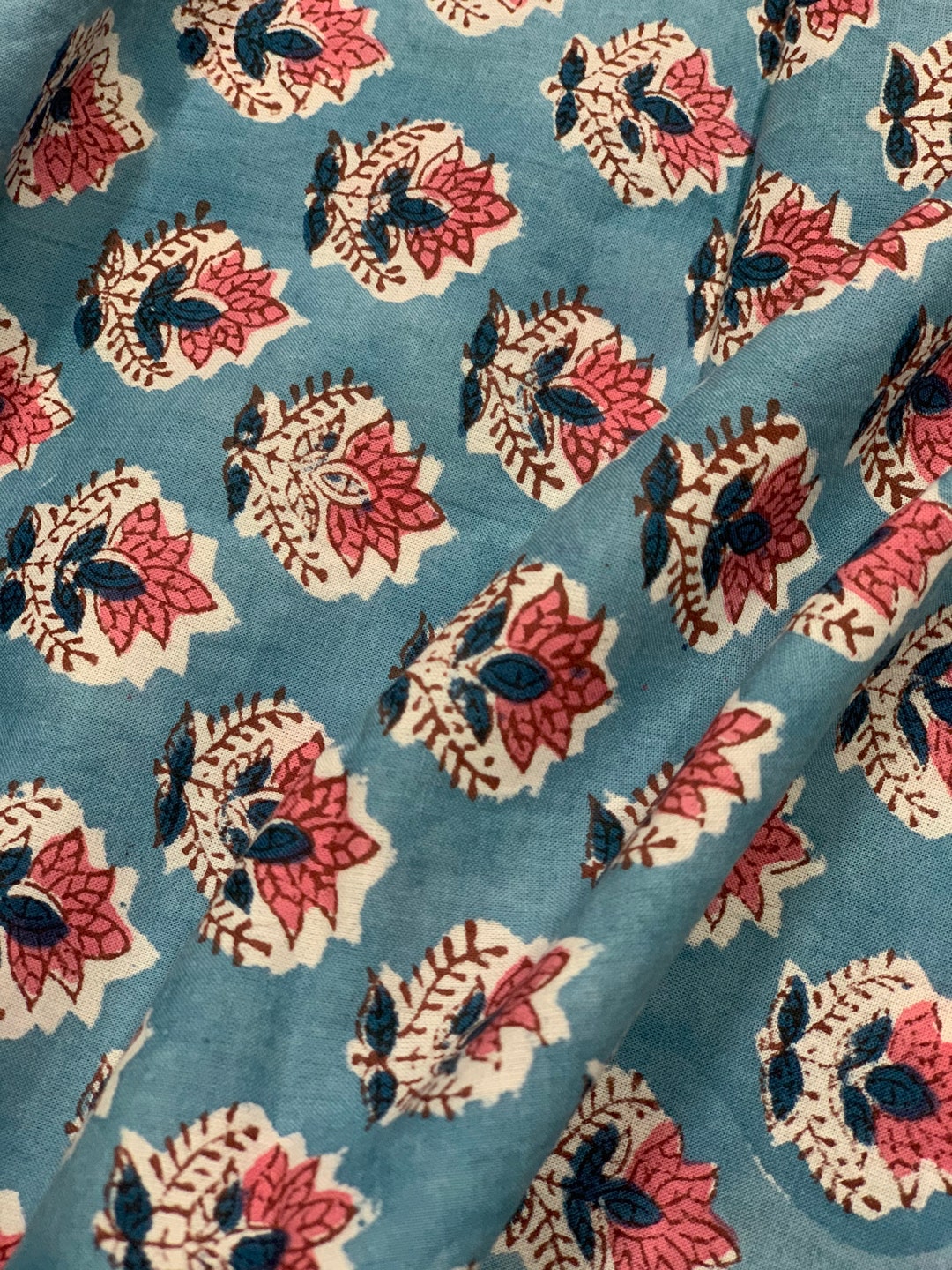 Flower Fabric Block Printed Cotton Fabric Floral Print Light - Etsy