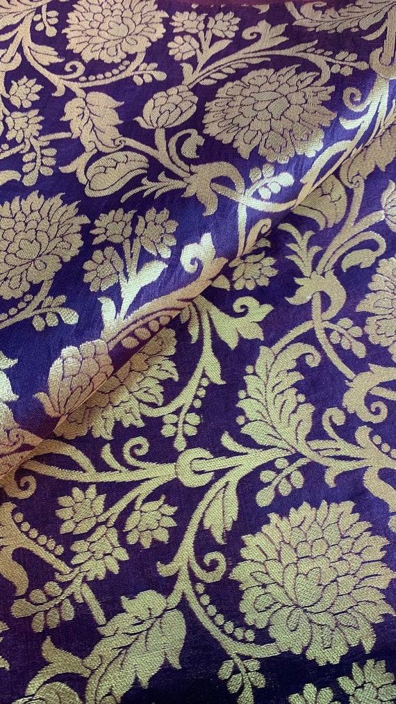 Purple Brocade Fabric By the yard Indian Fabric crafting | Etsy