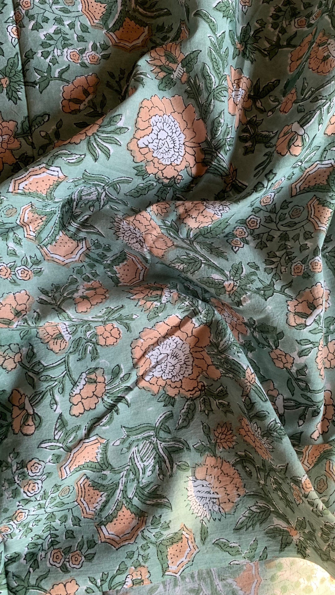 Mughal Print Cotton Fabric, Hand Block Printed by Yard, Floral Indian ...