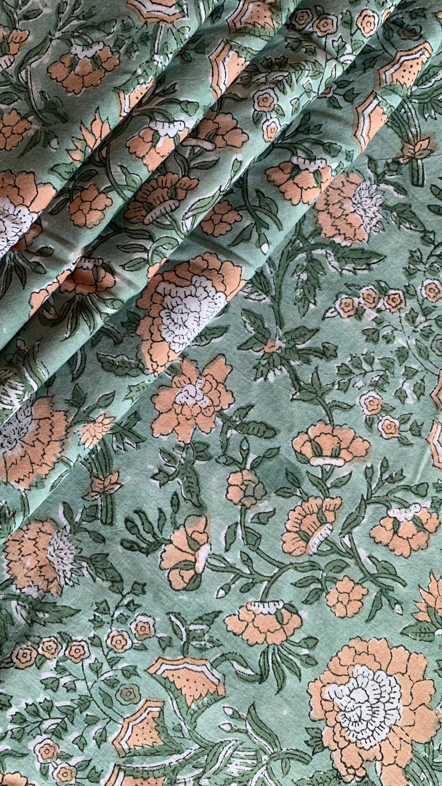 Mughal Print Cotton Fabric, Hand Block Printed by Yard, Floral Indian ...