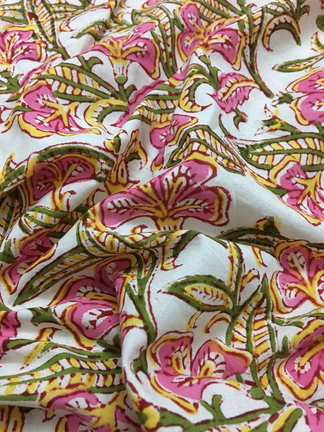 Pink Hand Block Print, Printed Cotton Fabric, Block Printed Fabric ...