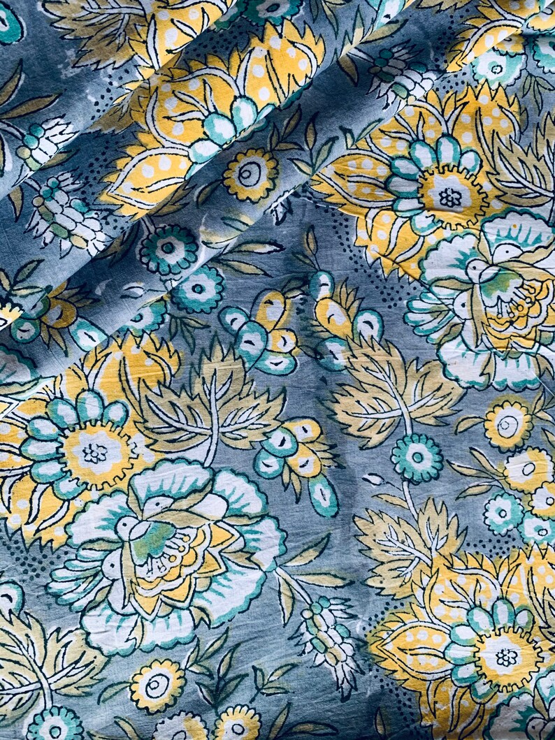 Gray Beautiful Hand Block Printed Salmon Fabric Cotton | Etsy