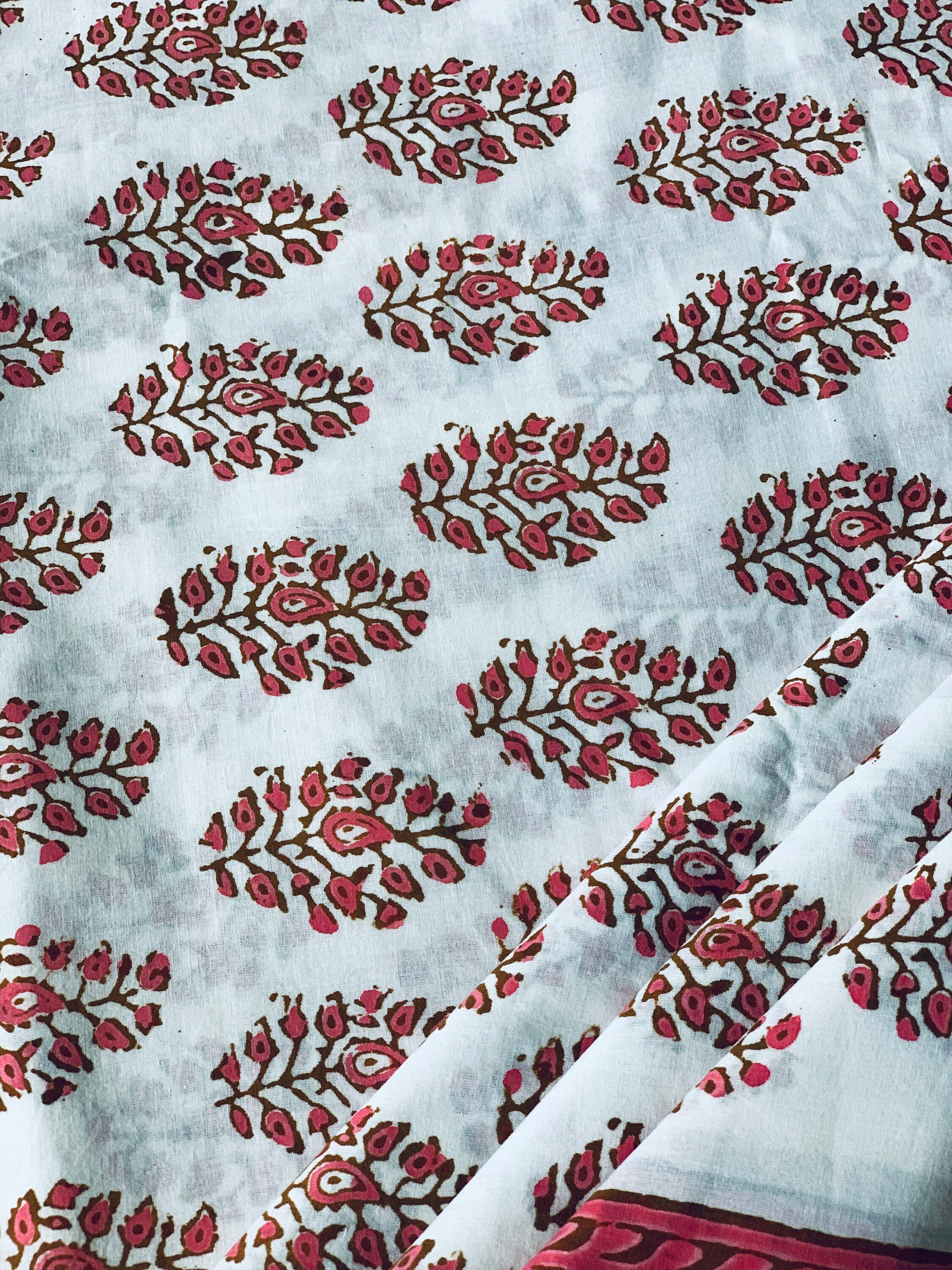 Hand printed fabric block print art soft Cotton Fabric floral | Etsy