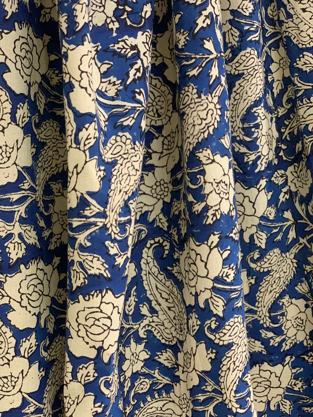 Navy Blue Floral Print Fabric by the Yard Indian Hand Block Printed ...
