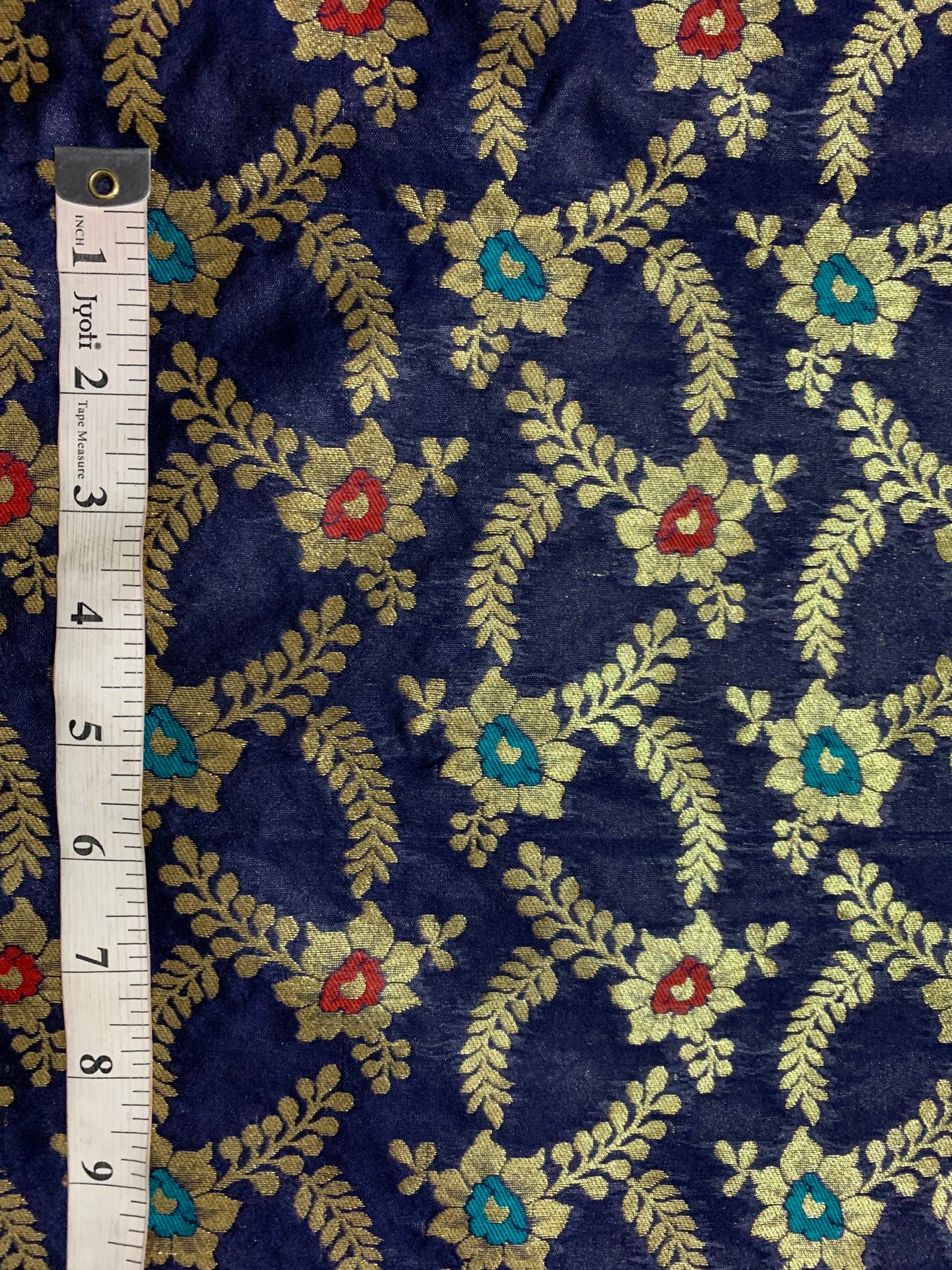 Navy Blue Brocade Fabric by the Yard Indian Fabric Crafting | Etsy