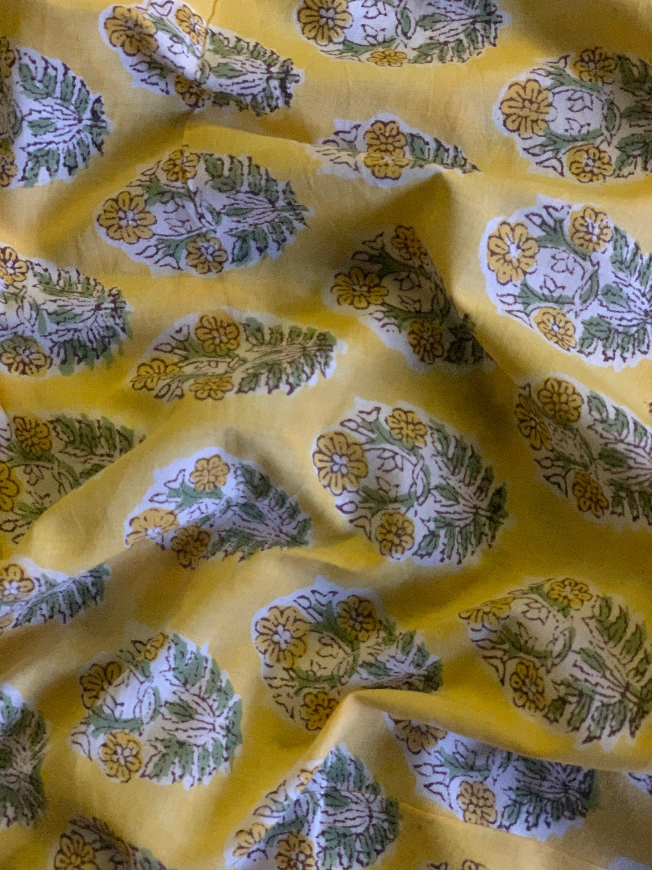 Hand block print floral print soft cotton fabric Fabric | Etsy