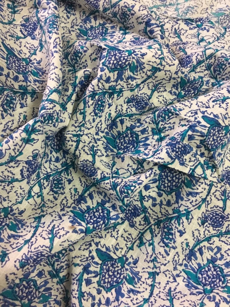 Blue cotton Fabric sewing fabric womens clothing Indian fabric | Etsy