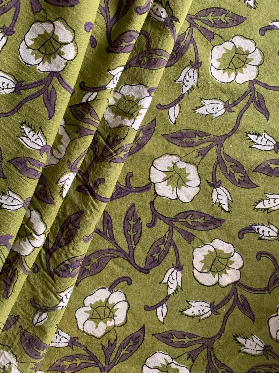 Green Beautiful Hand Block Printed Salmon Fabric Cotton | Etsy