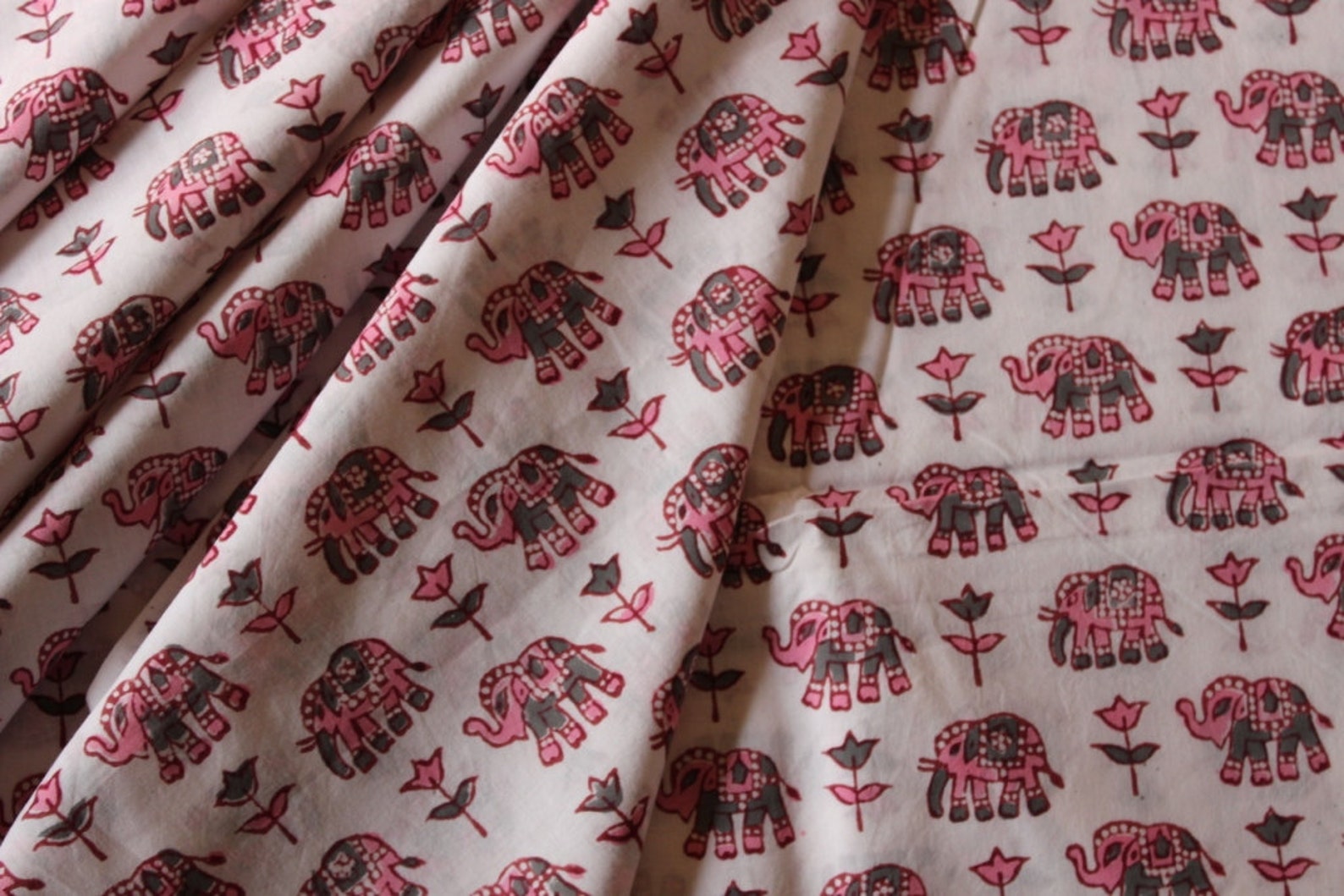 Pink Elephant Print Hand Block Print Printed Cotton Fabric - Etsy