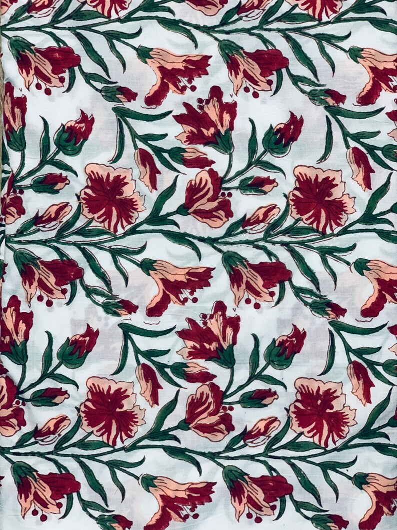 Floral Print Cotton Fabric Floral Block Print Sewing Theme | Etsy
