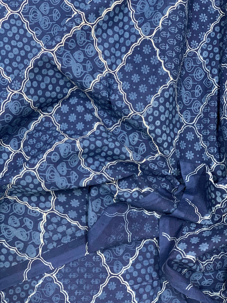 Indigo Block Print Fabric Hand Block Printed Fabric Natural - Etsy