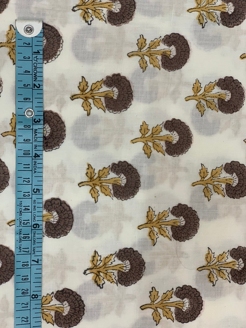 Brown Soft Cotton Fabric Floral Block Print Soft Cotton Fabric - Etsy