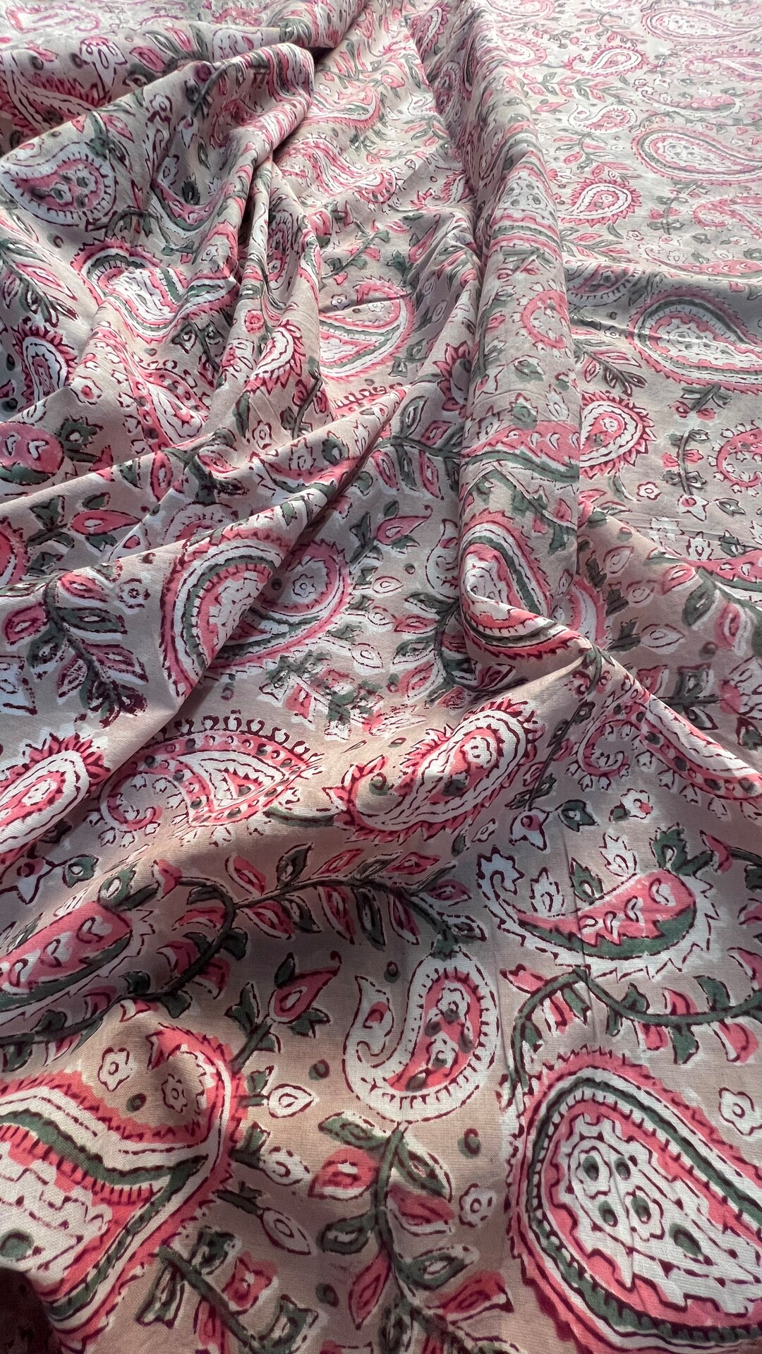 Tan Paisley Print Fabric by the Yard Indian Hand Block Printed Cotton ...