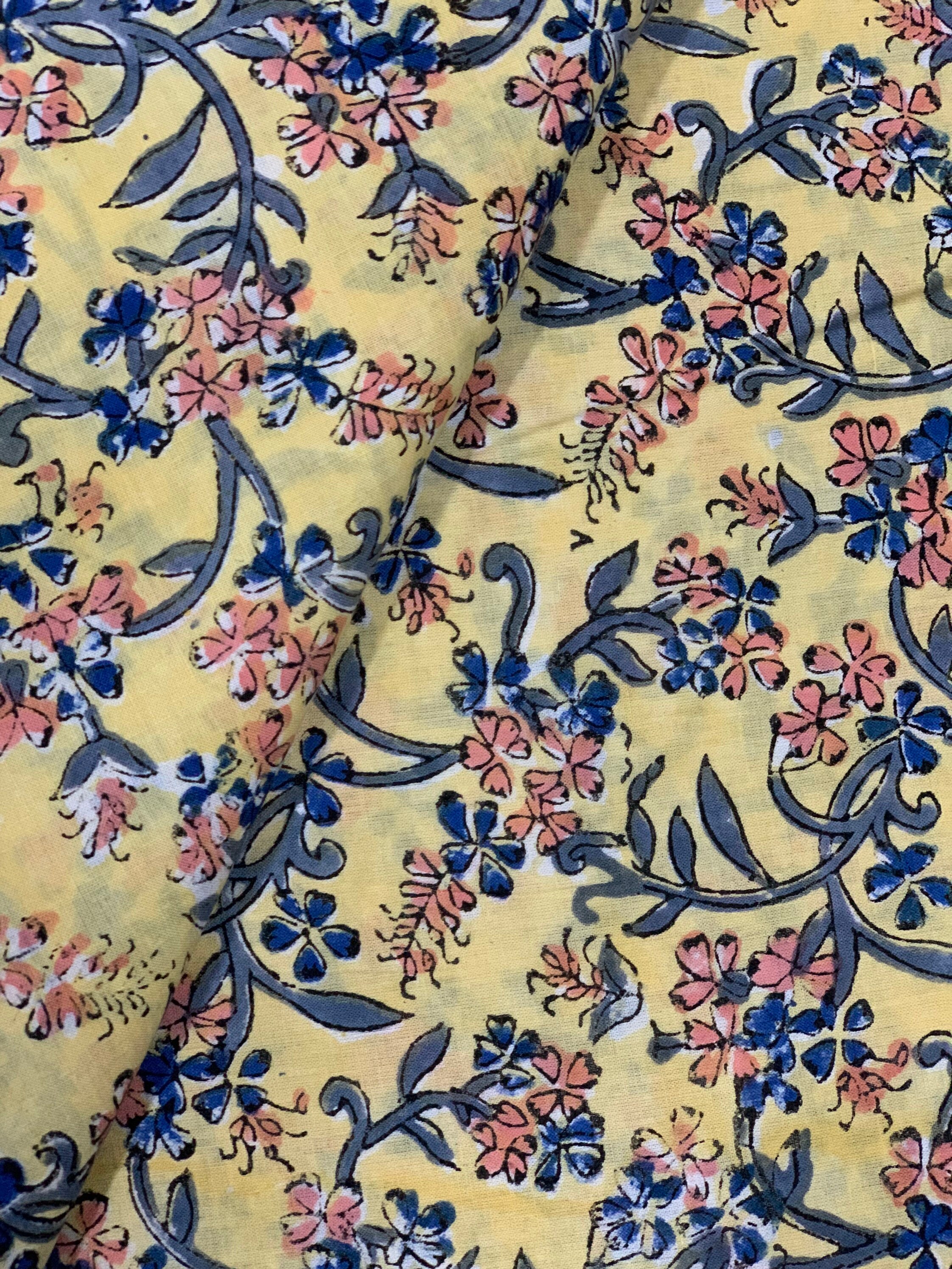 Yellow Beautiful Hand Block Print Fabric Cotton Fabric | Etsy