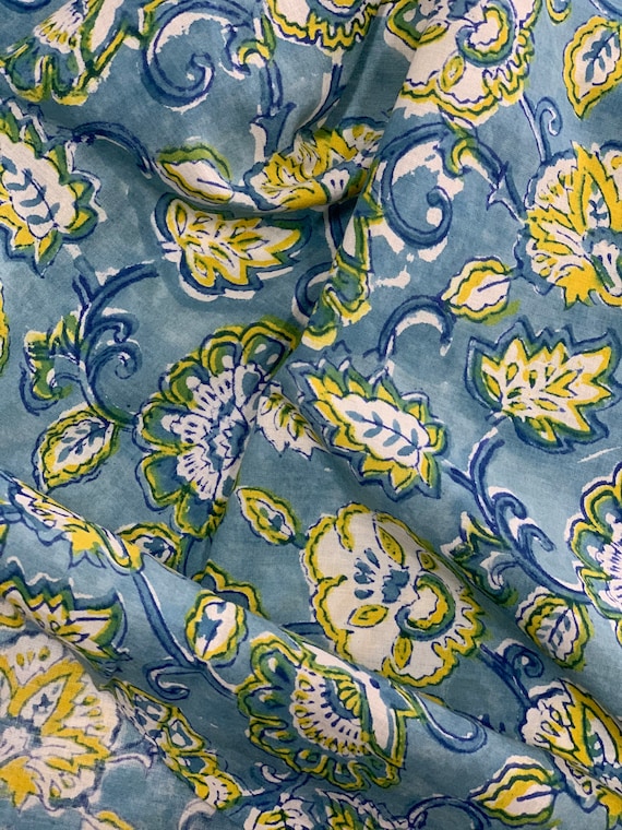 Sanganeri Hand Block Fabric Floral Print Indian Cotton Voile - Etsy