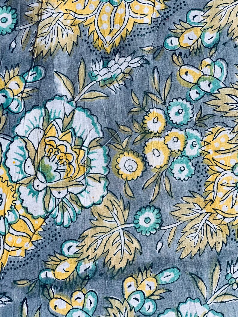 Gray Beautiful Hand Block Printed Salmon Fabric Cotton | Etsy