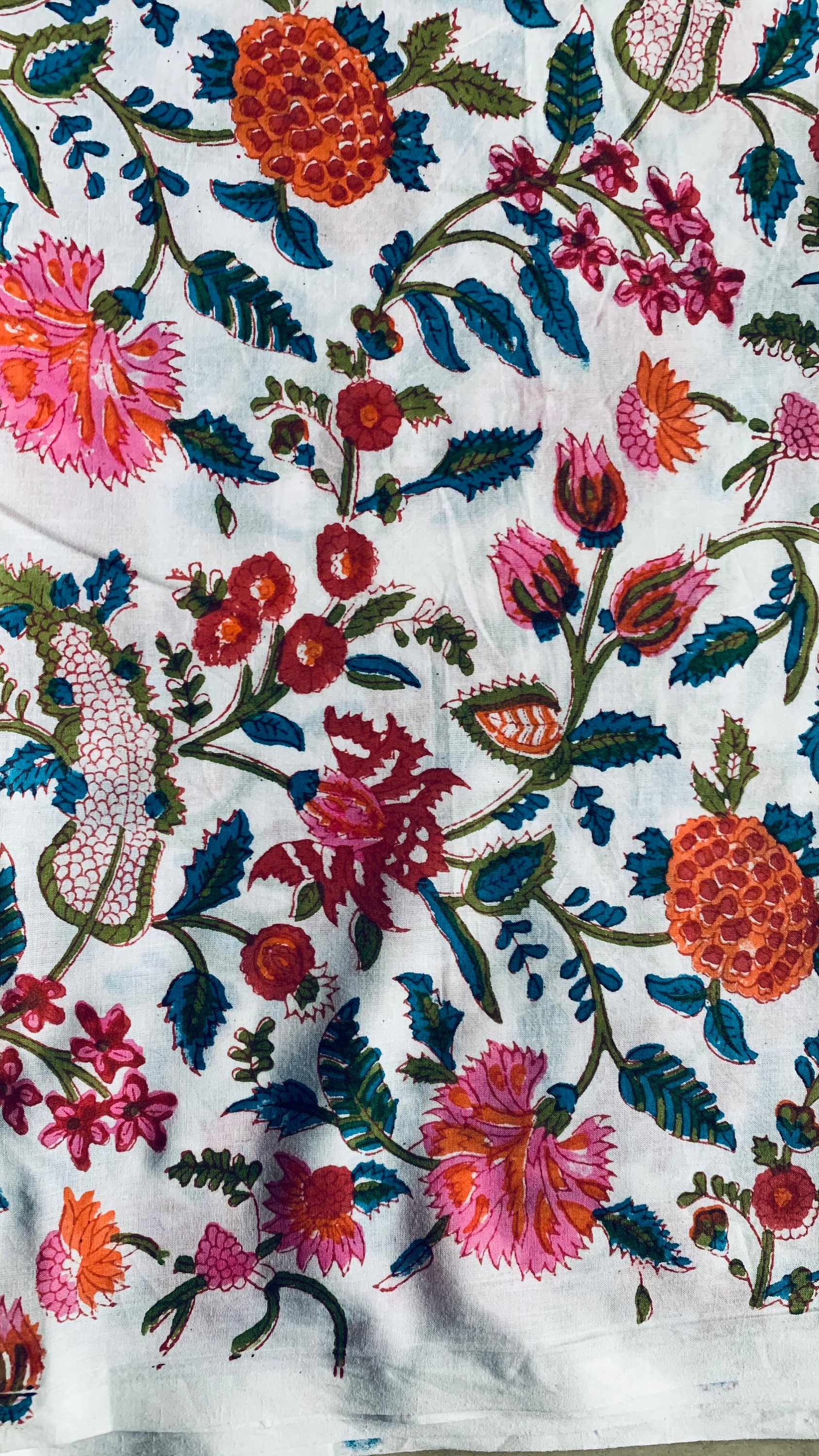 Hand block print floral print soft cotton fabric Fabric | Etsy