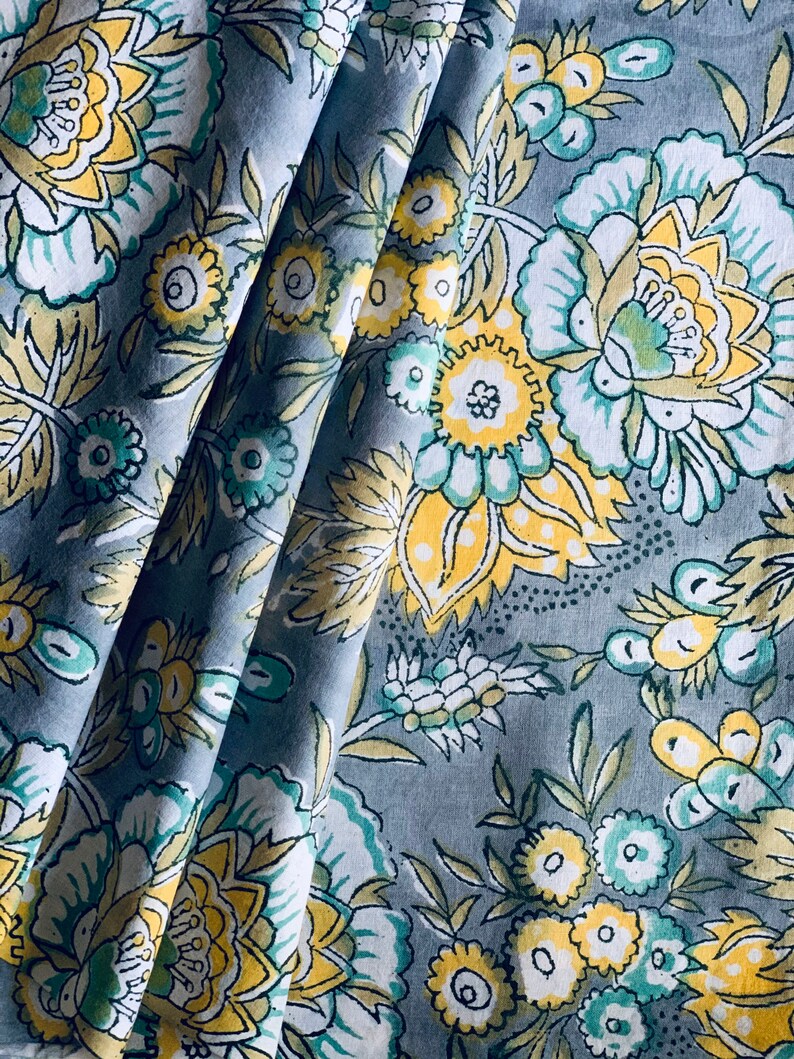 Gray Beautiful Hand Block Printed Salmon Fabric Cotton | Etsy