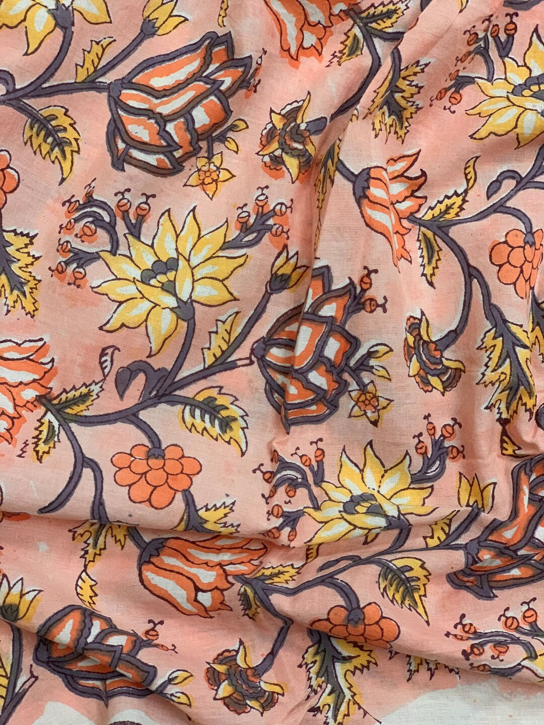Sanganeri Hand Block Fabric Floral Print Indian Cotton Cambric Fabric ...