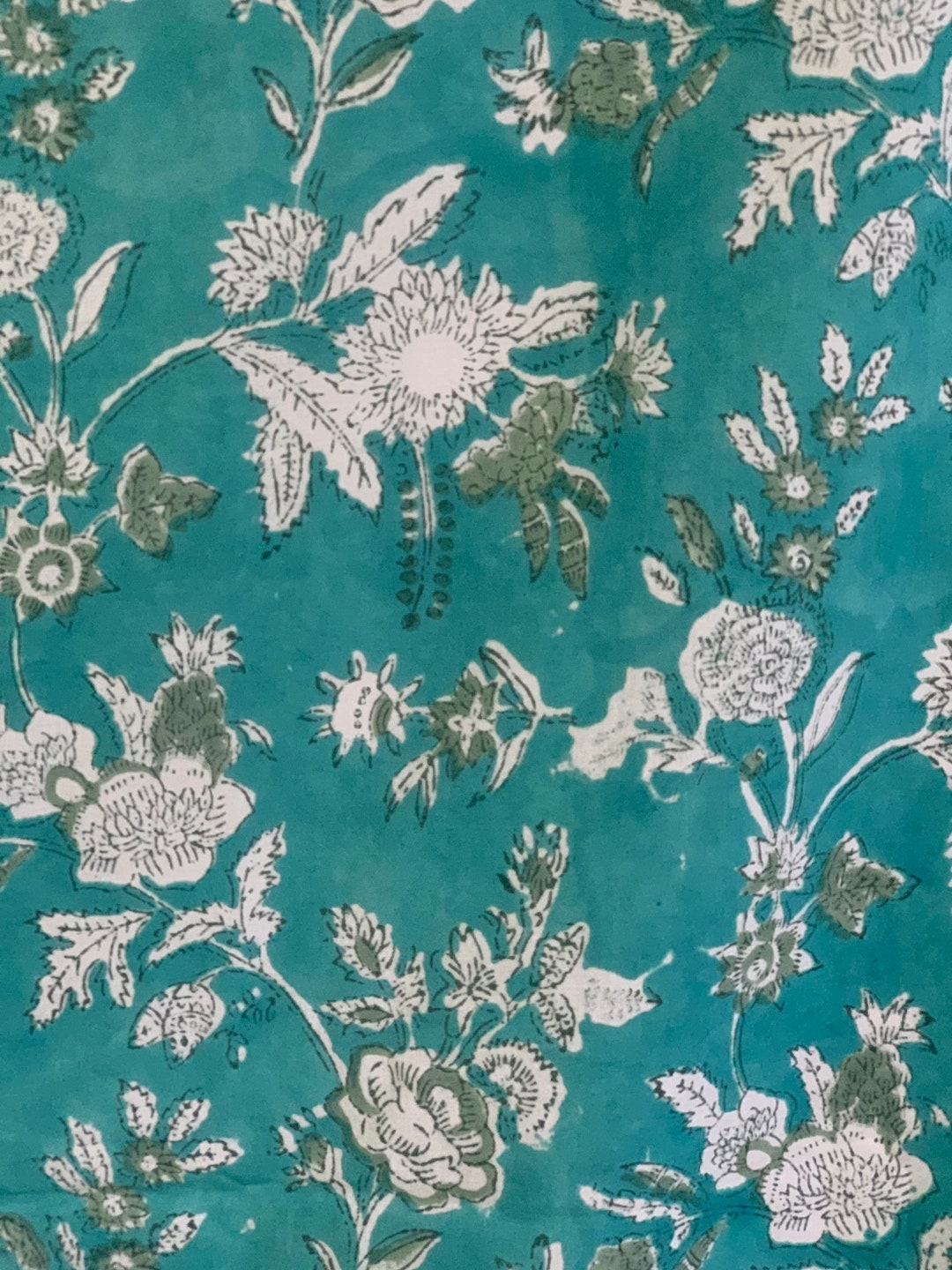 Cyan Floral Cotton Fabric: Hand Block Print Indian Sewing Material - Etsy