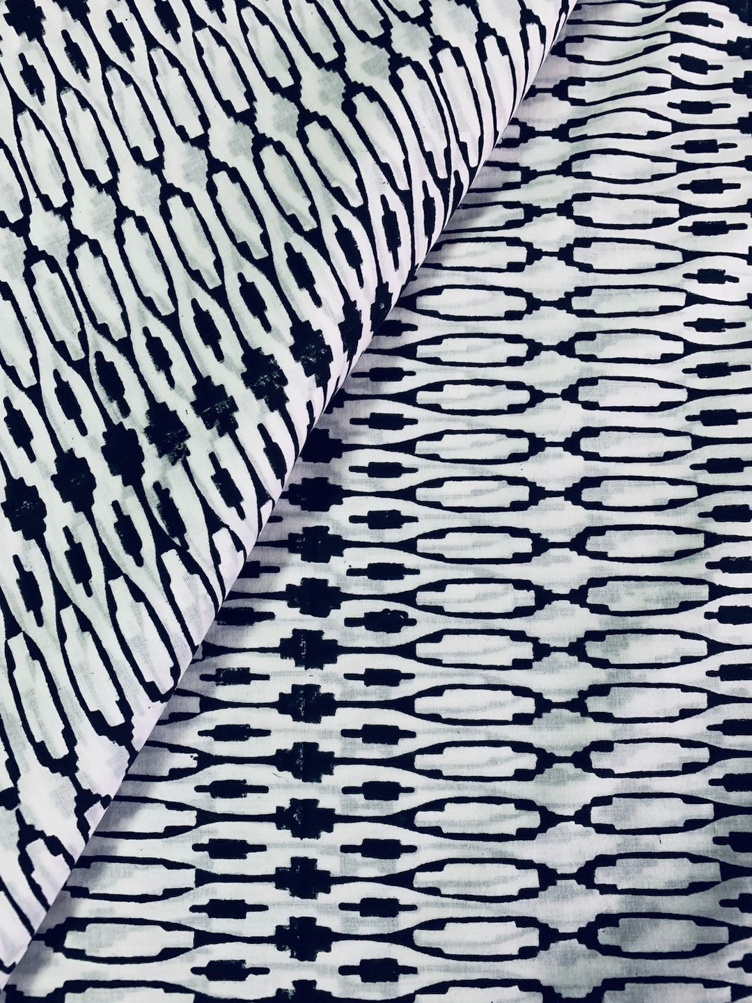 Black Aztec Block Print Cotton Fabric: Lightweight Throw, Dress ...