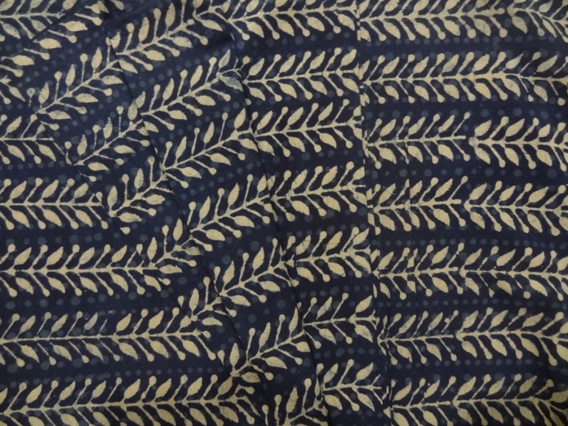 Indigo Leaf Print Cotton Fabric: Hand Block Print, 44" Wide - Etsy