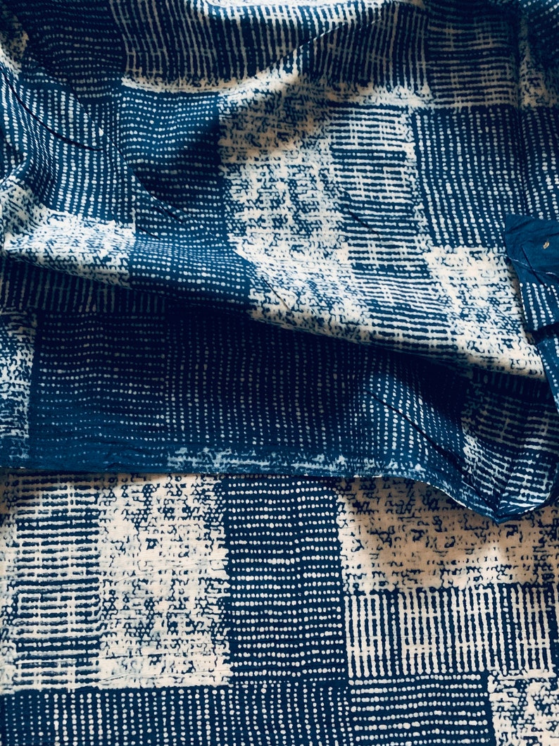 Buy Indian Block Print Cotton Fabric, Indigo Blue Hand Stamped, Sewing ...