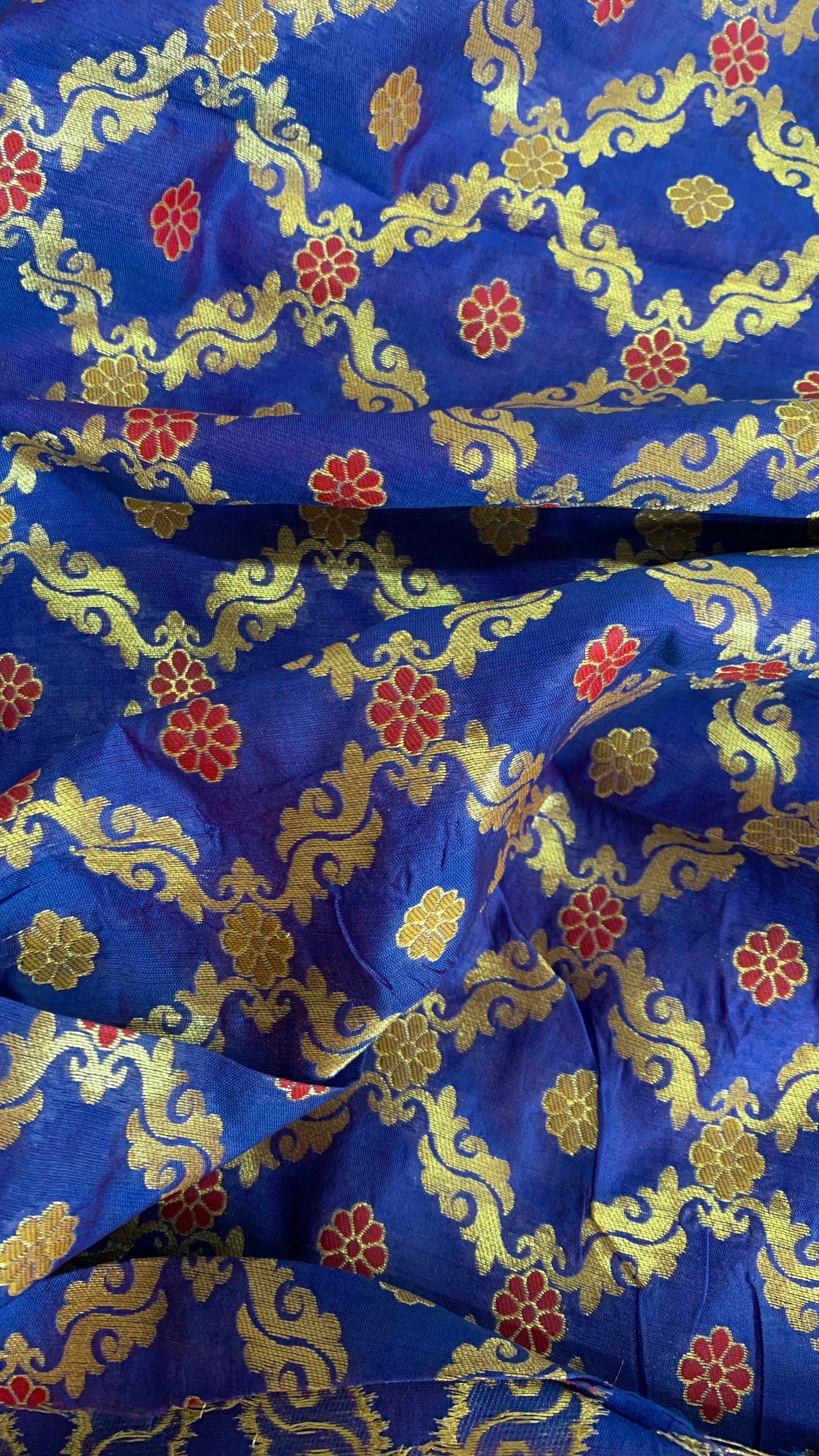 Blue Indian Brocade Fabric by the Yard Banarasi Blended Silk | Etsy