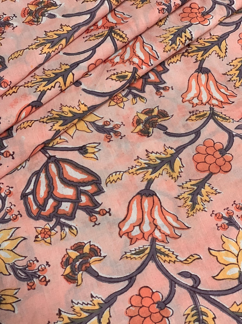 Sanganeri Hand Block Fabric Floral Print Indian Cotton Cambric - Etsy