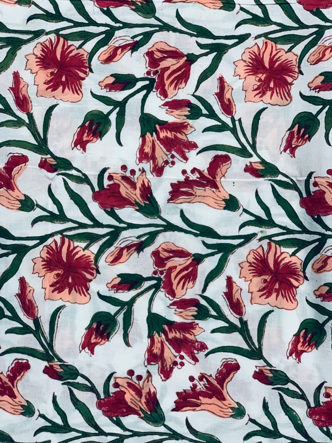 Floral Print Cotton Fabric Floral Block Print Sewing Theme Fabric ...