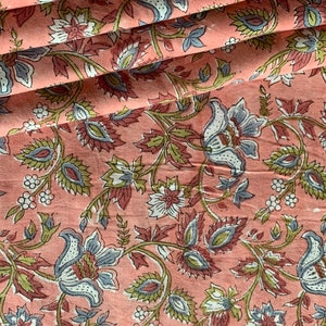 Salmon Floral Print Cotton Fabric Block Print Fabric Modern Floral ...