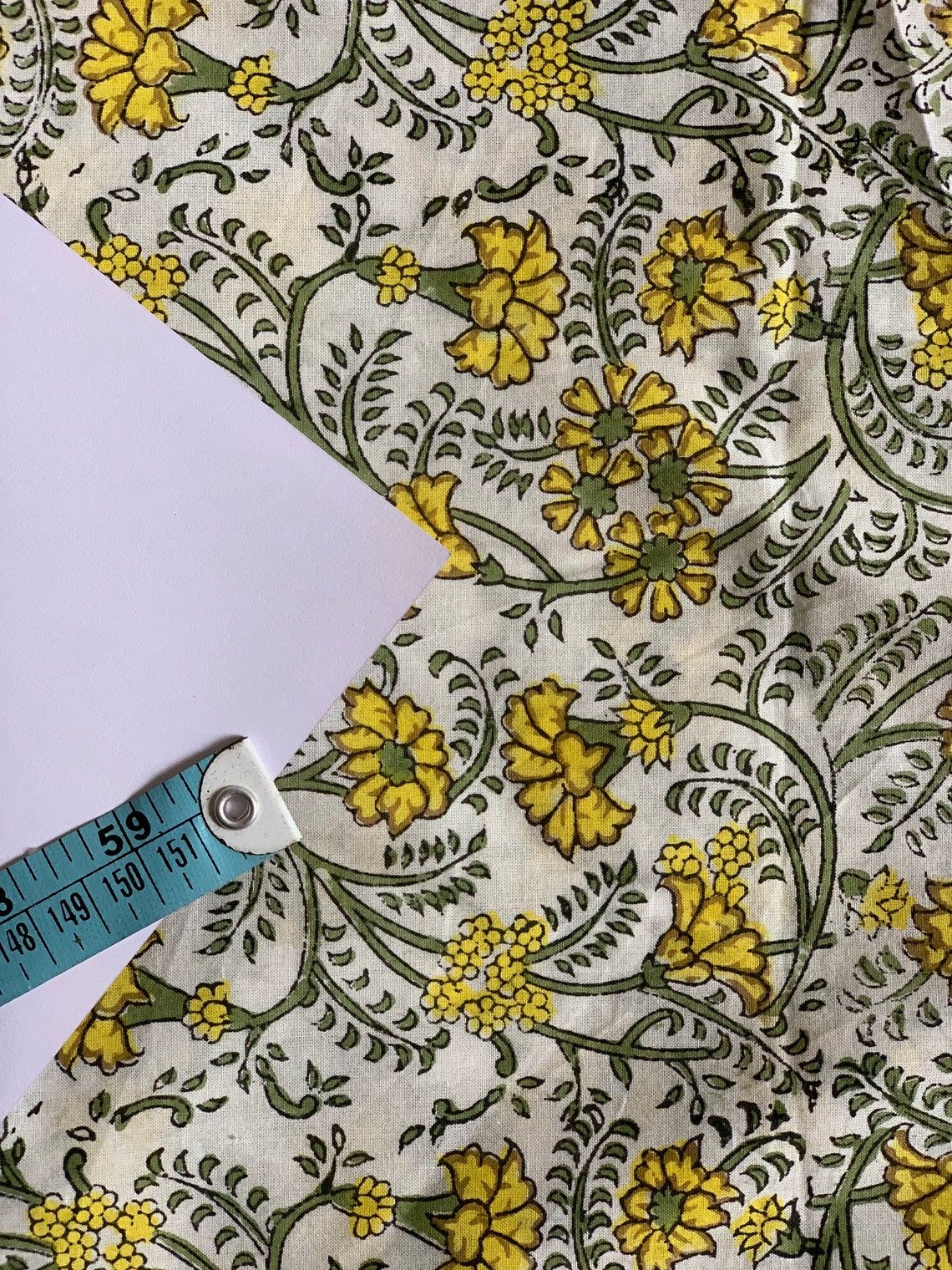 Yellow Hand block print floral print cotton fabric Indian | Etsy