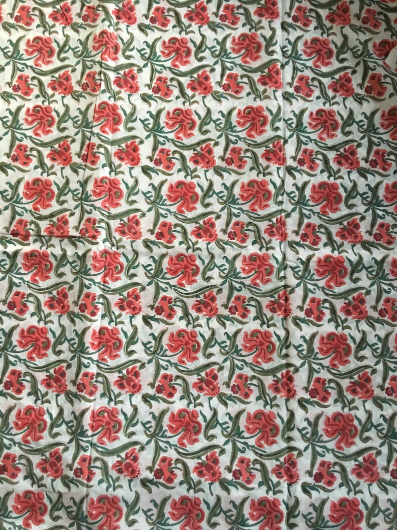Salmon Floral Print Cotton Fabric Block Print Fabric Dress | Etsy