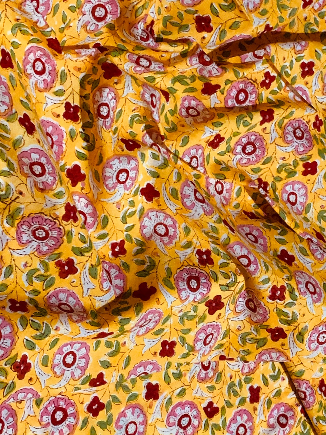 Yellow Fabric Floral Block Print Soft Cotton Fabric Print Cotton Fabric ...