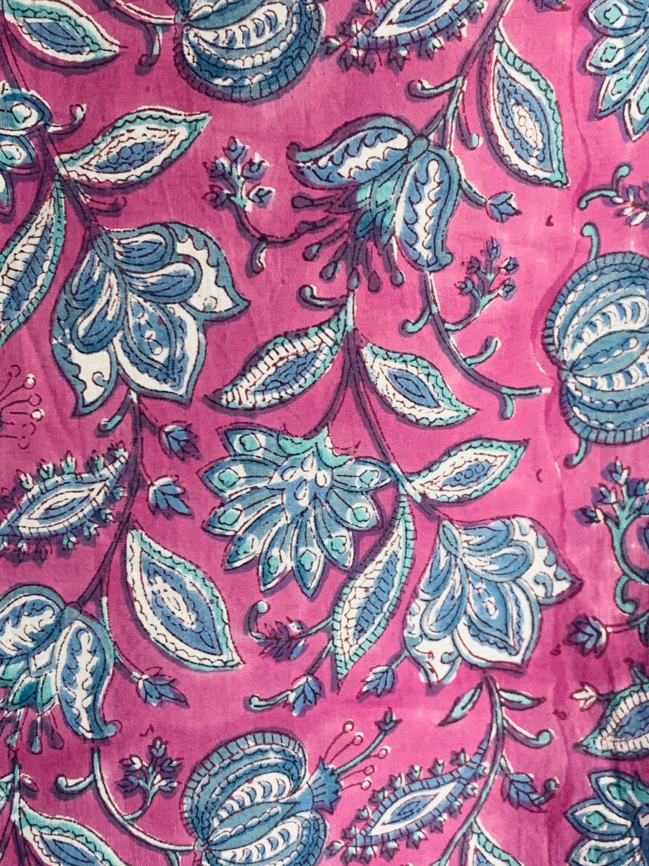 Hand block print floral print soft cotton fabric Fabric | Etsy