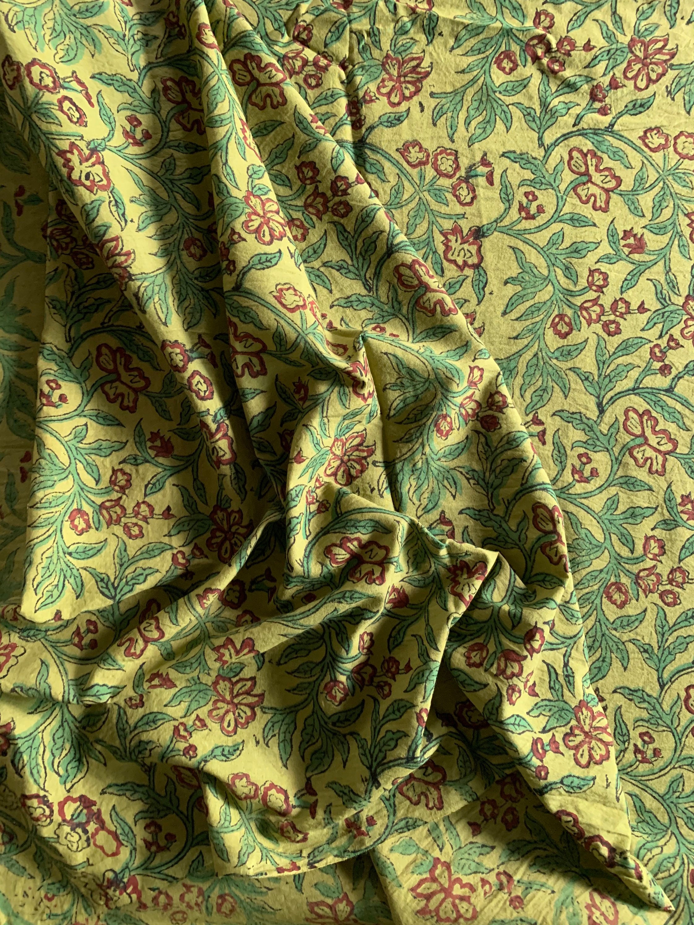 Green Cotton Fabric floral block print soft cotton fabric | Etsy