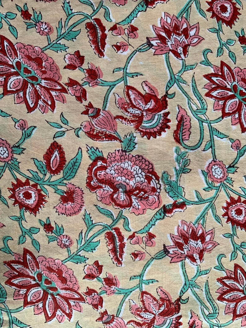 Hand Block Print Floral Print Soft Cotton Fabric Fabric | Etsy