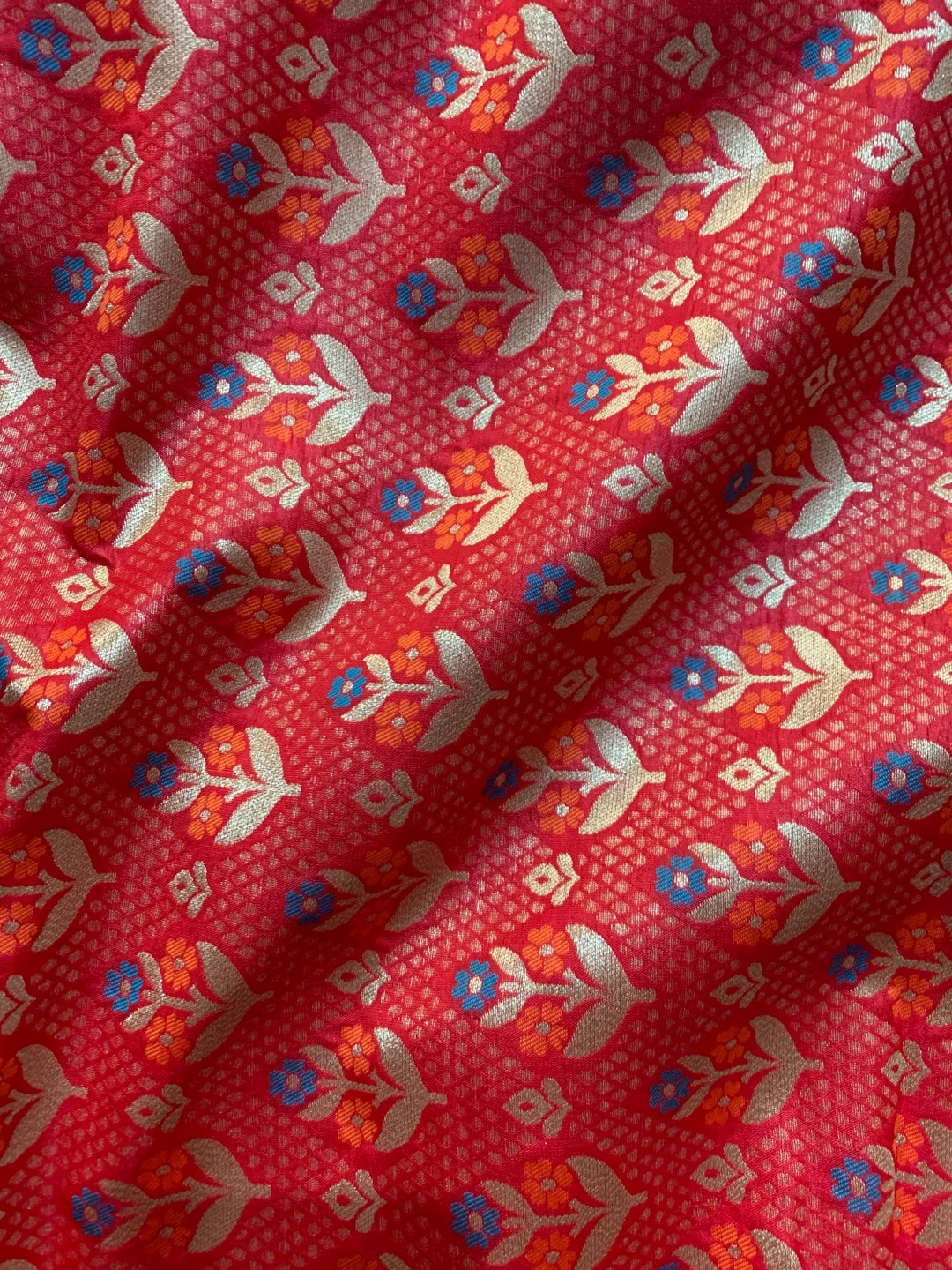 Red Brocade Fabric: Indian Art Silk, Floral Jacquard (by the Yard) - Etsy