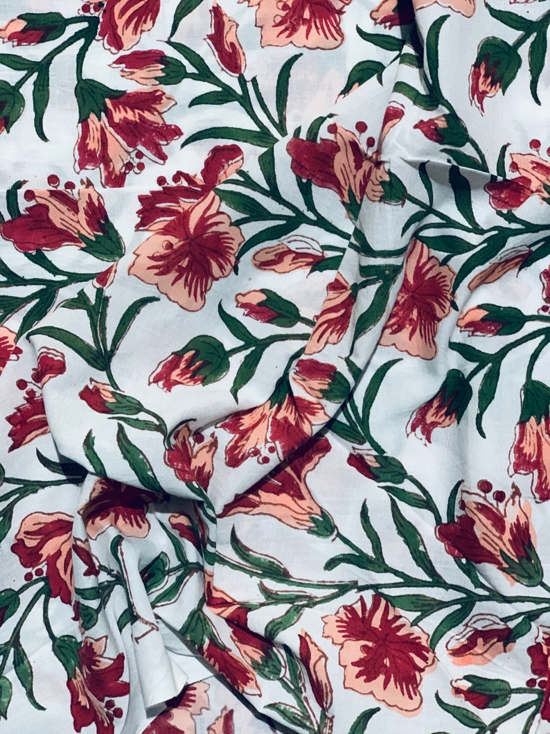 Floral Print Cotton Fabric Floral Block Print Sewing Theme | Etsy